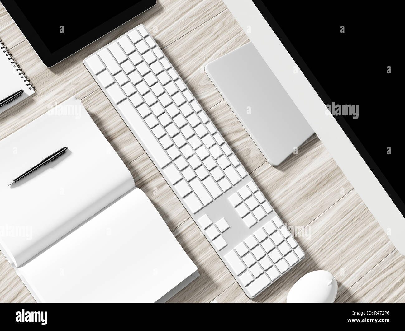 High angle view of a setting table of business workplace Stock Photo ...