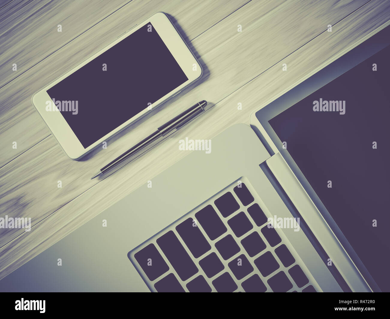 High angle view of a setting table of business workplace Stock Photo ...