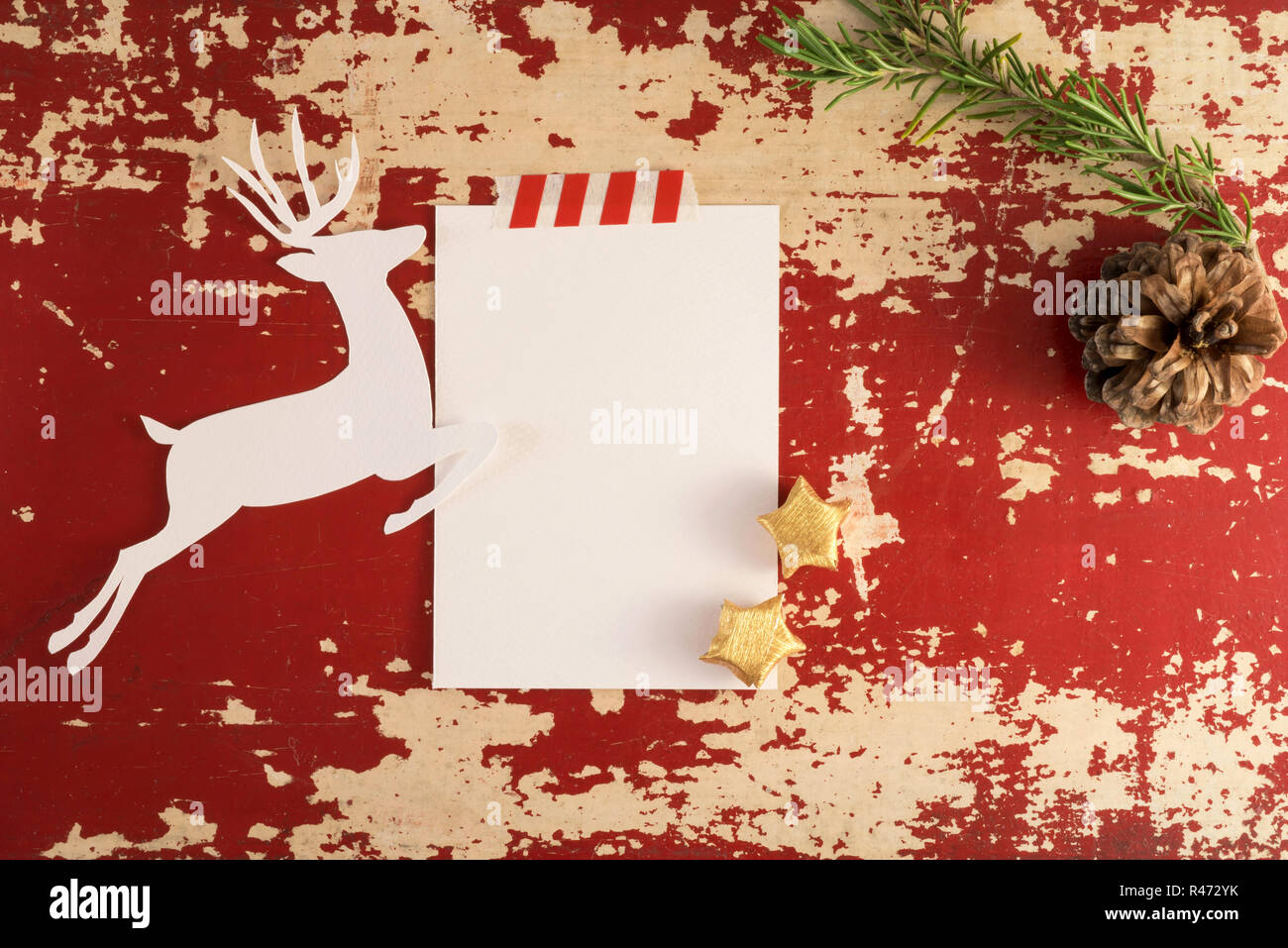 Christmas vintage paper cut deer top view template Stock Photo - Alamy