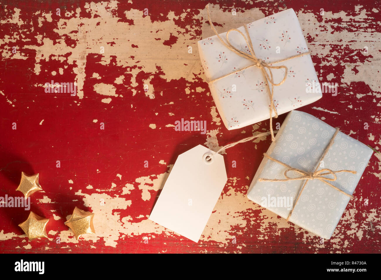 Holiday vintage concept gift box label template Stock Photo - Alamy