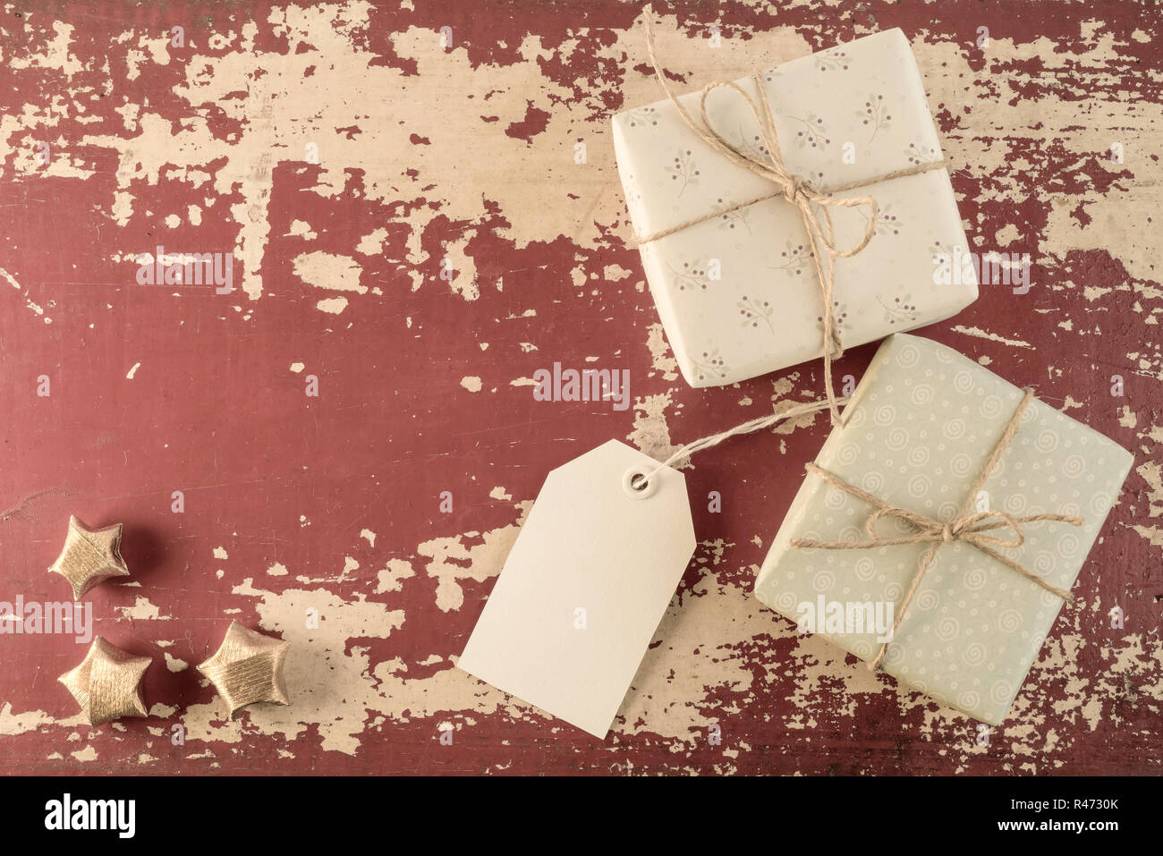 Holiday concept vintage gift box template label Stock Photo - Alamy