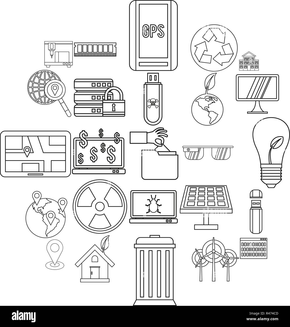 Technological world icons set, outline style Stock Vector Image & Art ...