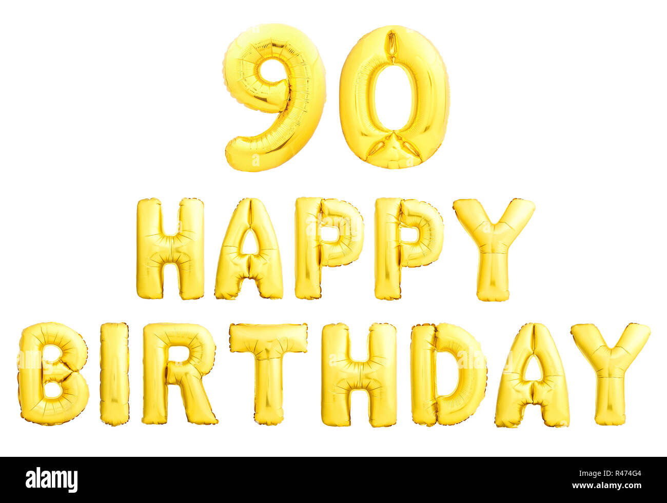 Happy birthday 90 years golden inflatable balloons isolated on white ...