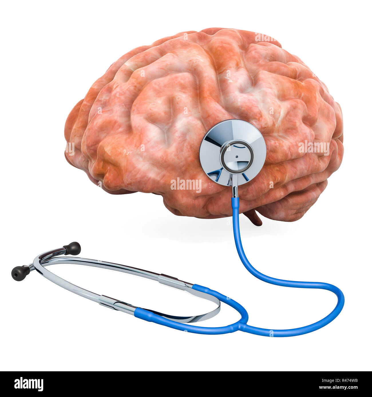 Human brain with stethoscope. Diagnosis and treatment of brain concept ...