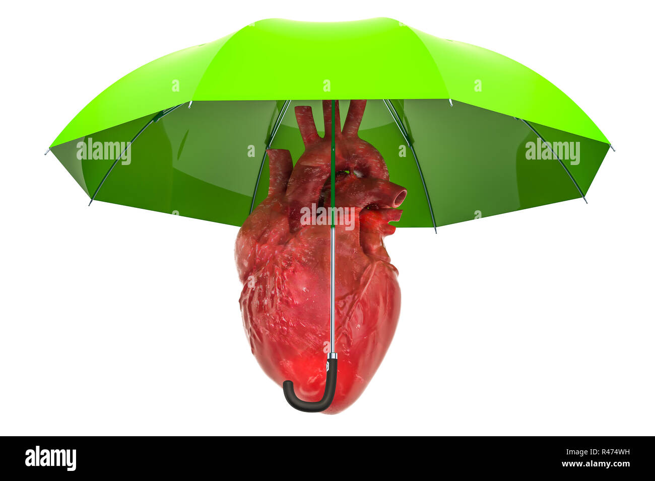 Human heart under umbrella, heart protect concept. 3D rendering ...