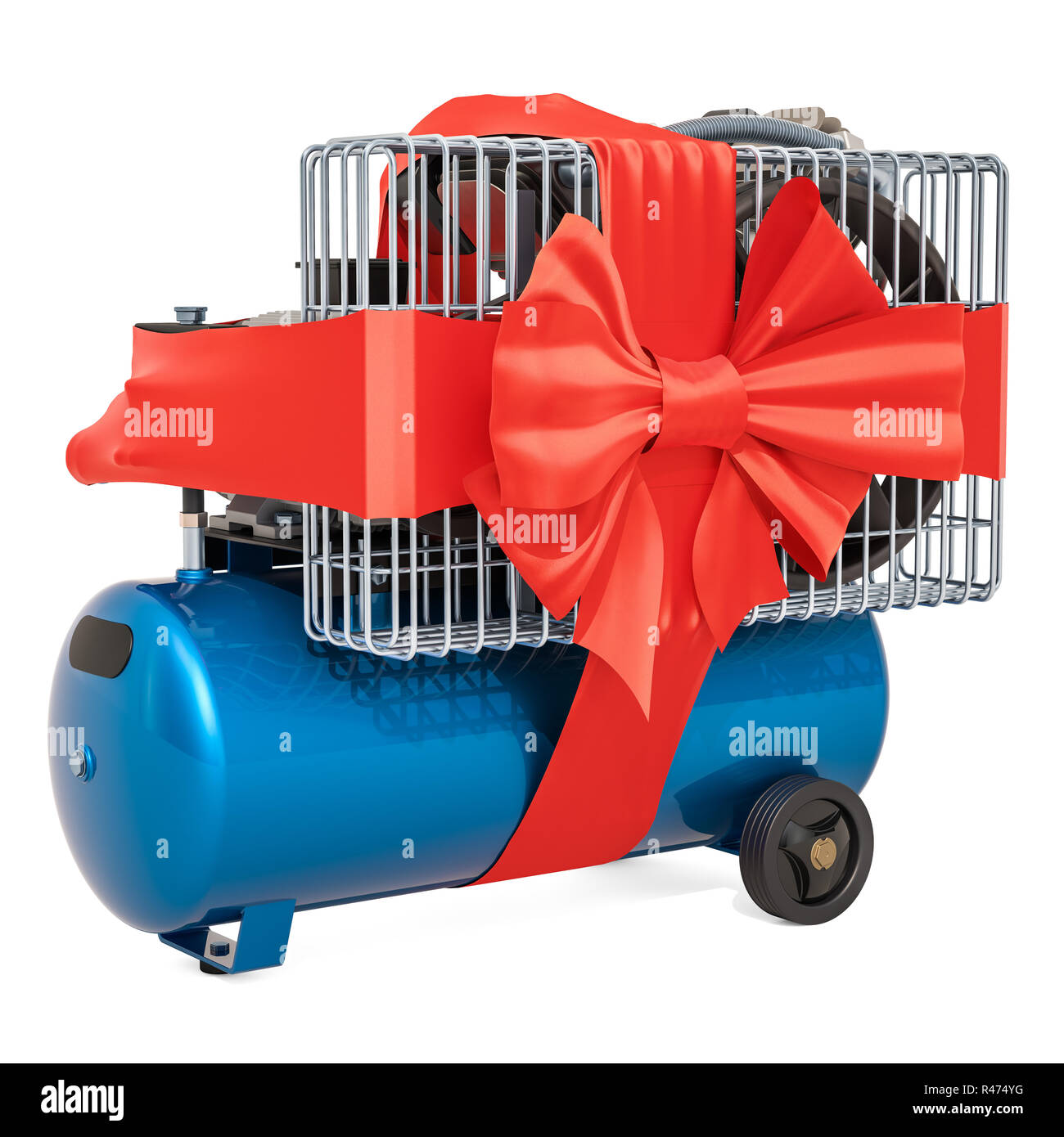 Portable air compressor with bow and ribbon, gift concept. 3D rendering ...