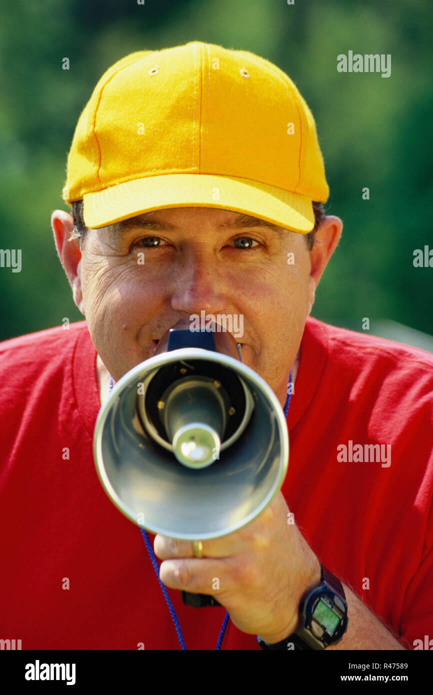 Coach using a Megaphone, USA Stock Photo - Alamy