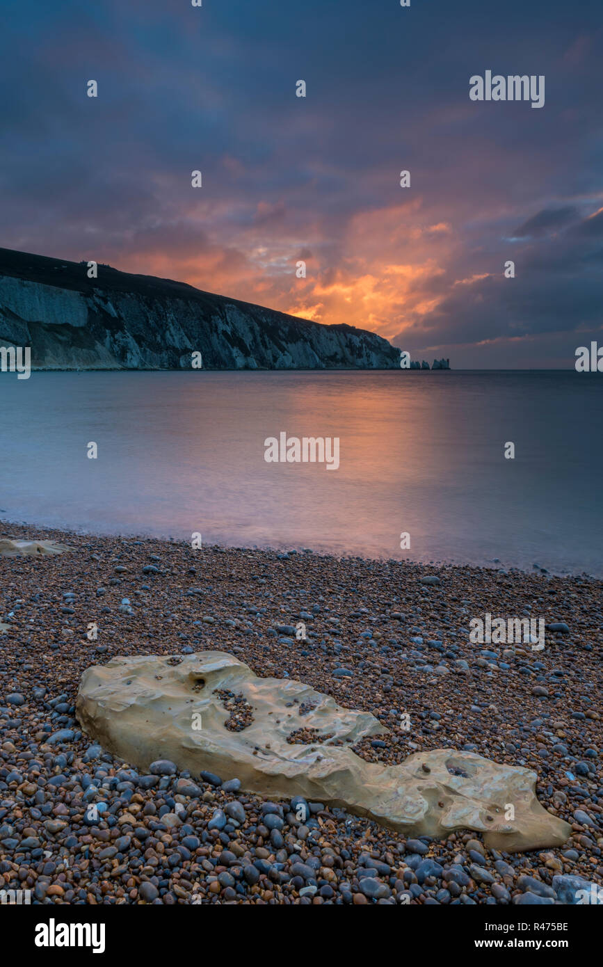 the needles on the coastline of the isle of wight at sunset. beautiful ...
