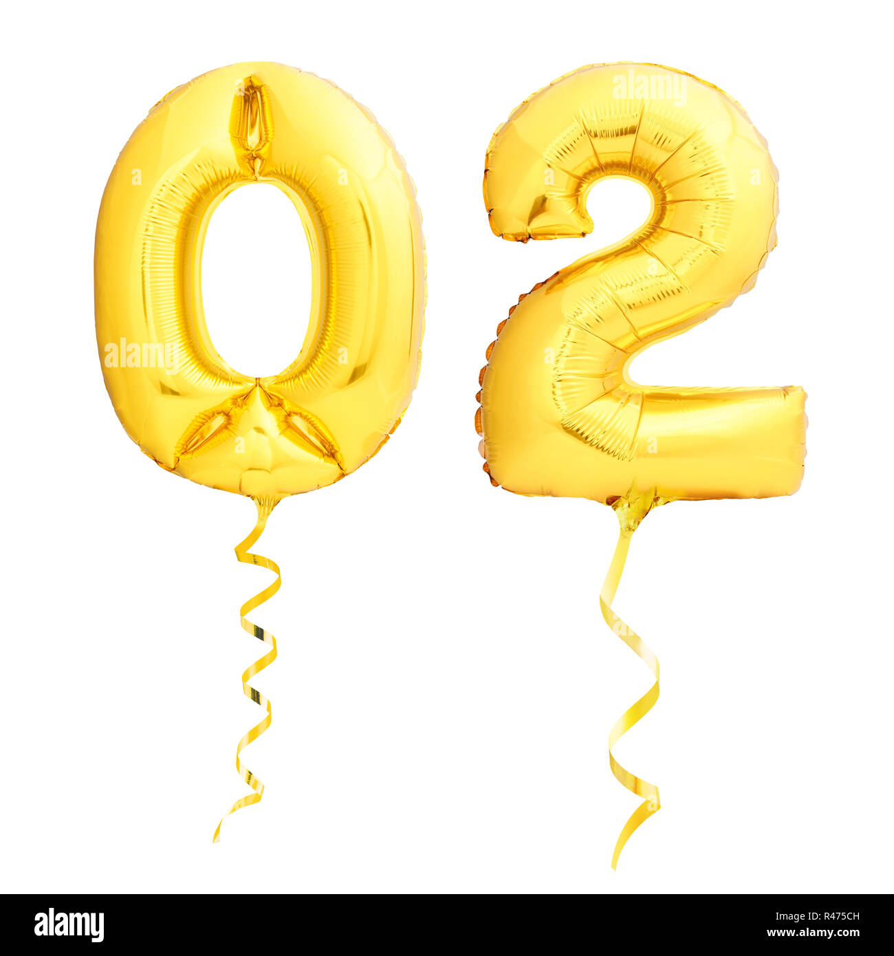 Golden number 01 made of inflatable party balloons with golden ribbons ...
