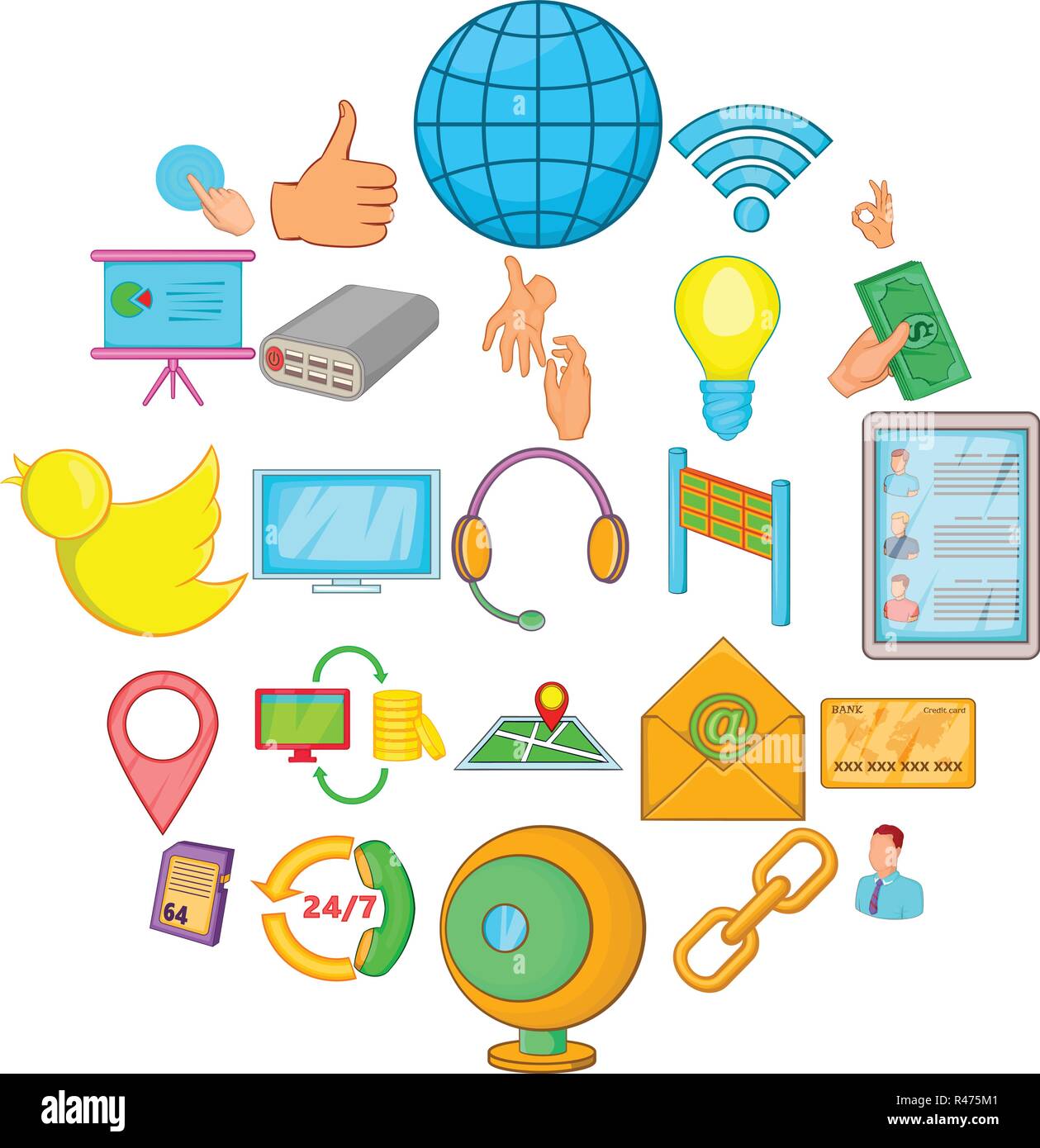 Global information icons set, cartoon style Stock Vector Image & Art ...