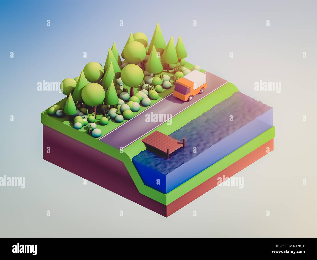 isometric city buildings, landscape, Road and river Stock Photo - Alamy