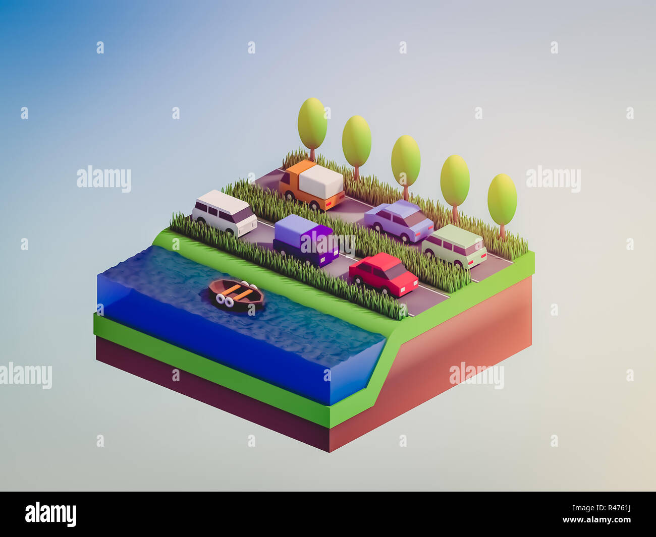 isometric city buildings, landscape, Road and river Stock Photo - Alamy