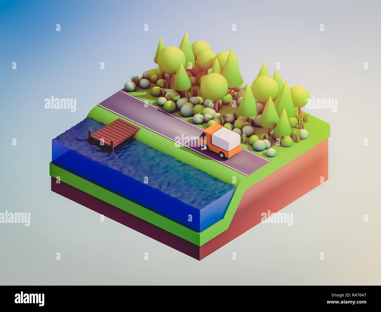 isometric city buildings, landscape, Road and river Stock Photo - Alamy
