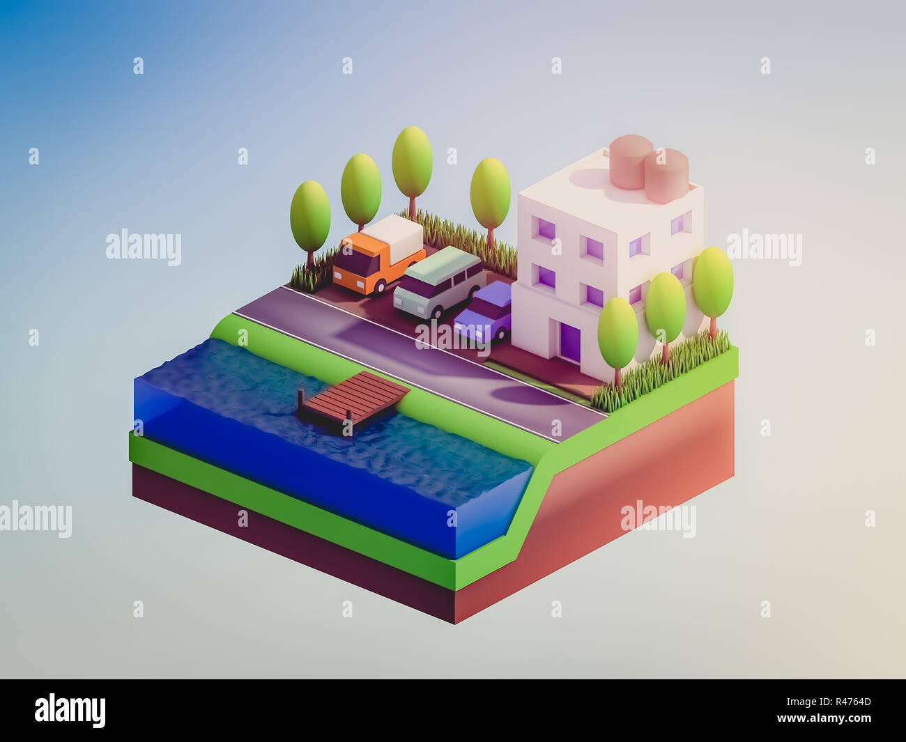 isometric city buildings, landscape, Road and river Stock Photo - Alamy