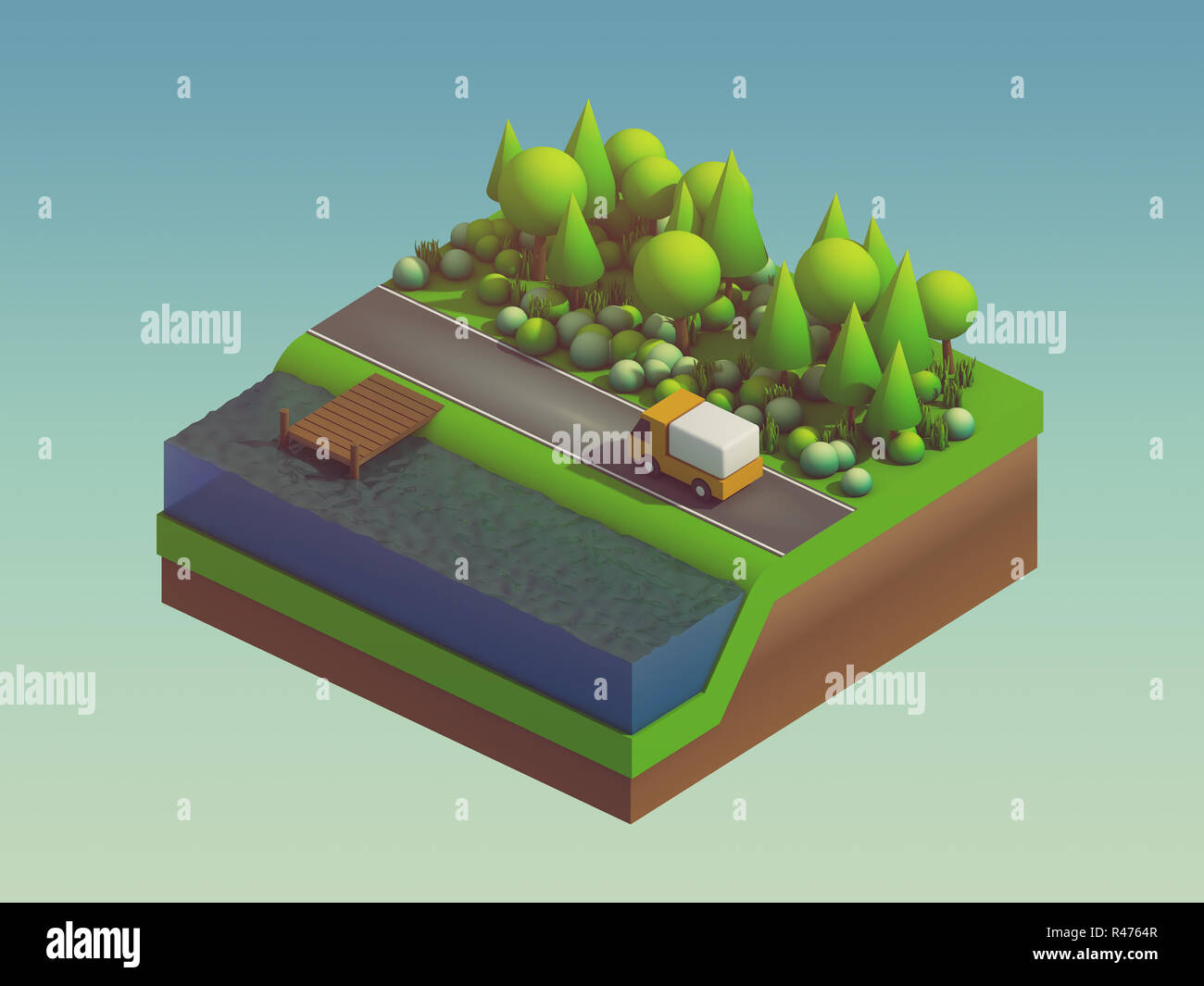 isometric city buildings, landscape, Road and river Stock Photo - Alamy