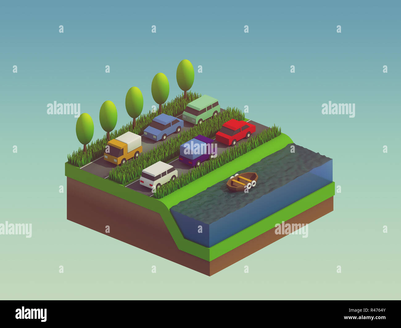 isometric city buildings, landscape, Road and river Stock Photo - Alamy