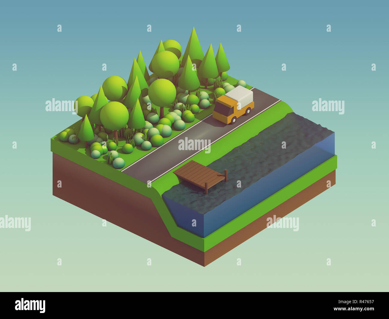 isometric city buildings, landscape, Road and river Stock Photo - Alamy