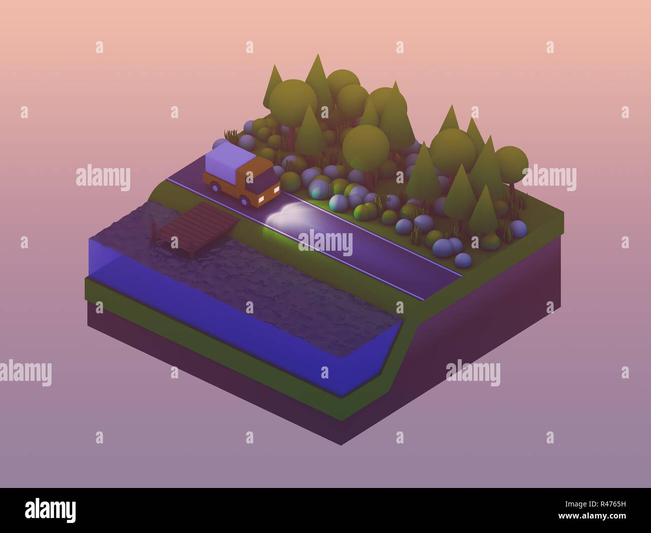 isometric city buildings, landscape, Road and river Stock Photo - Alamy