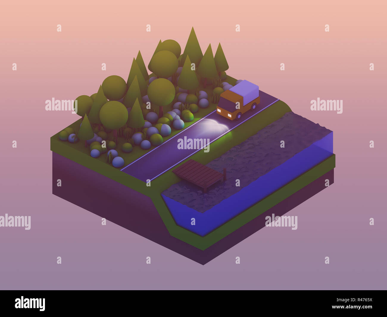 isometric city buildings, landscape, Road and river Stock Photo - Alamy