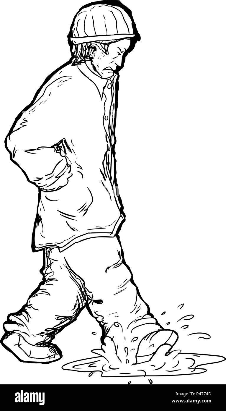 Angry Man Stepping in Puddle Stock Photo - Alamy