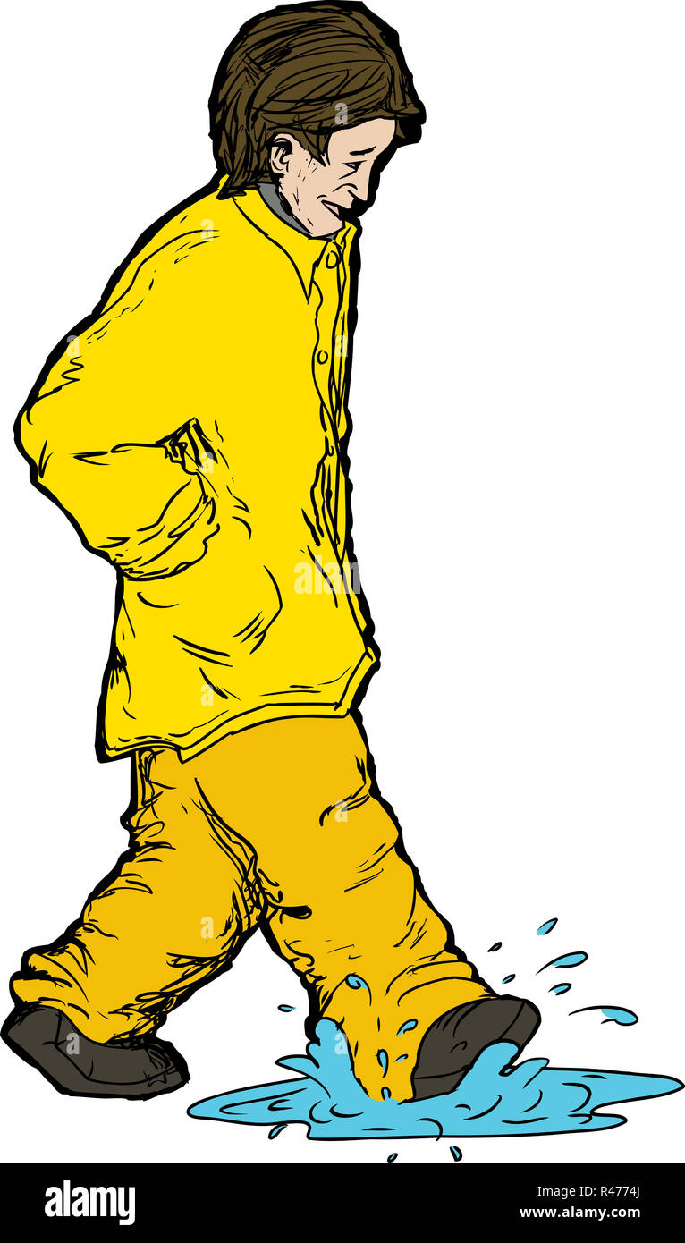 Smiling Man Stepping in Puddle Stock Photo - Alamy