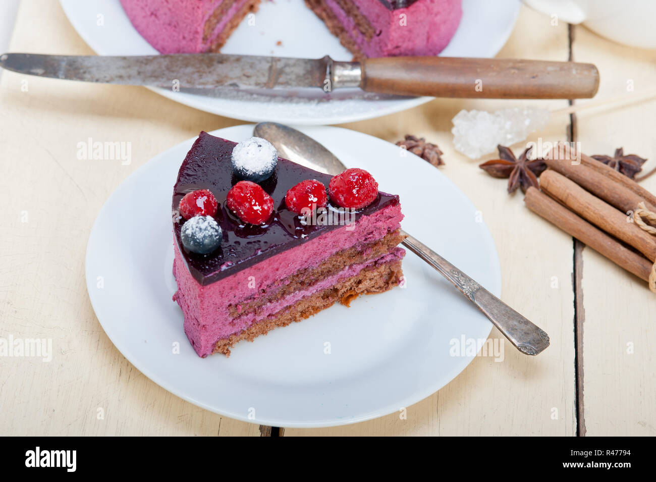 blueberry and raspberry cake mousse dessert Stock Photo - Alamy