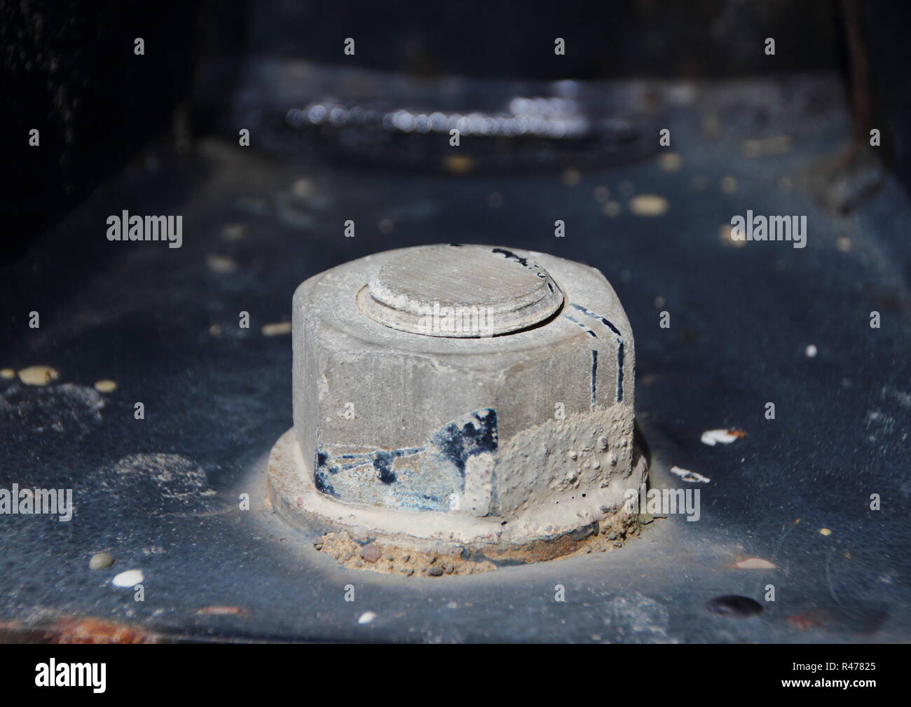 Closeup Grey Bolt and Nut with Blue Worn Paint Stock Photo - Alamy