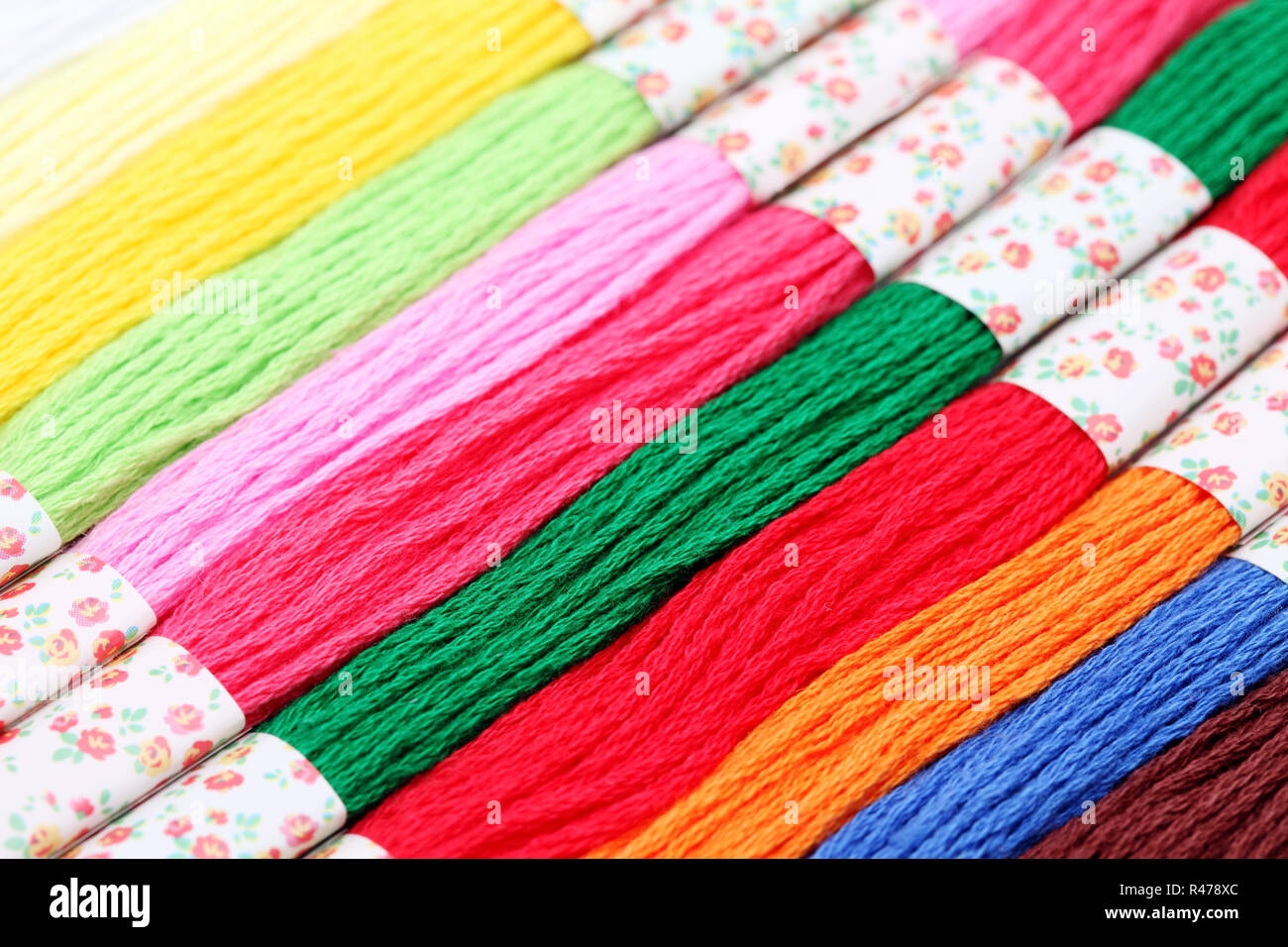 colorful threads set on white background Stock Photo - Alamy