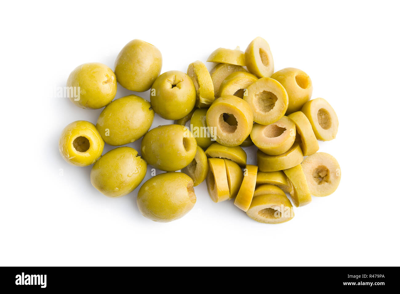 Sliced olives isolated top view Cut Out Stock Images & Pictures - Alamy