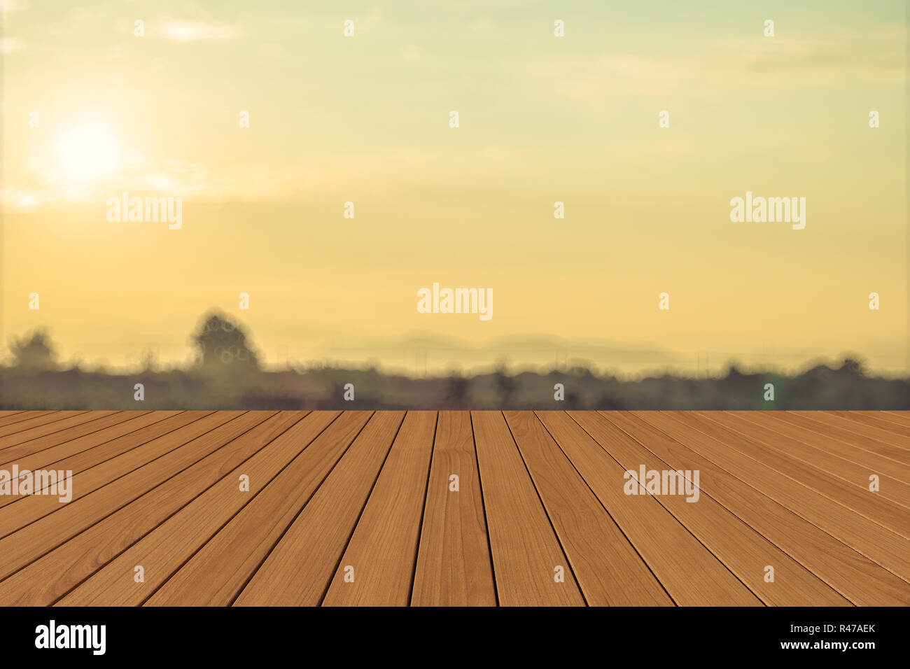 Perspective wood and bokeh light background Stock Photo - Alamy