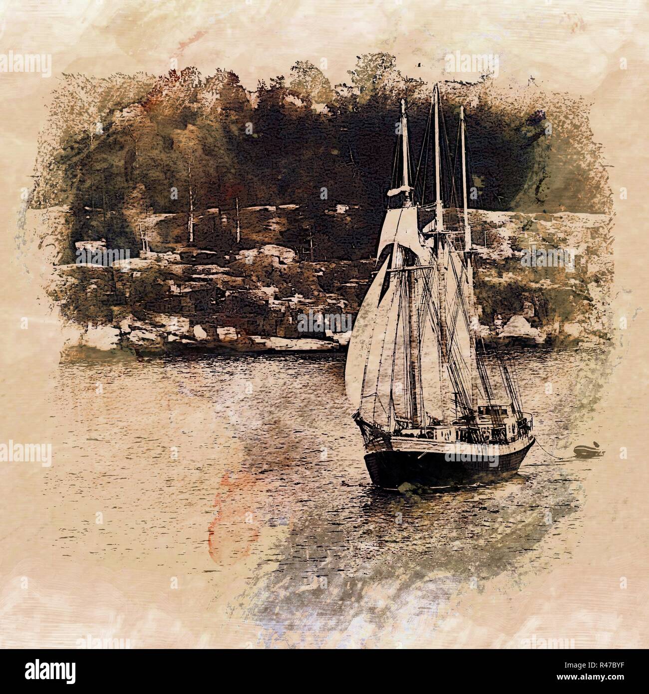 Sail ship. Photo in vintage image style Stock Photo - Alamy