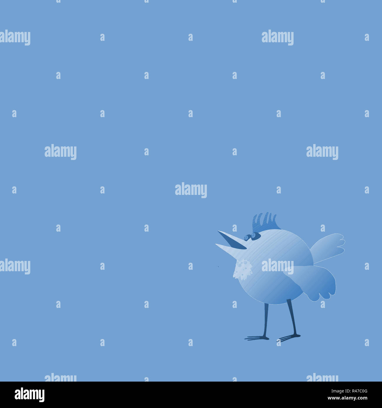 Abstract plain background with light blue copyspace, hand drawn bird in ...