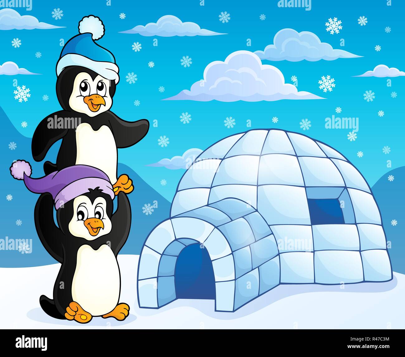 Igloo with penguins theme 3 Stock Photo - Alamy