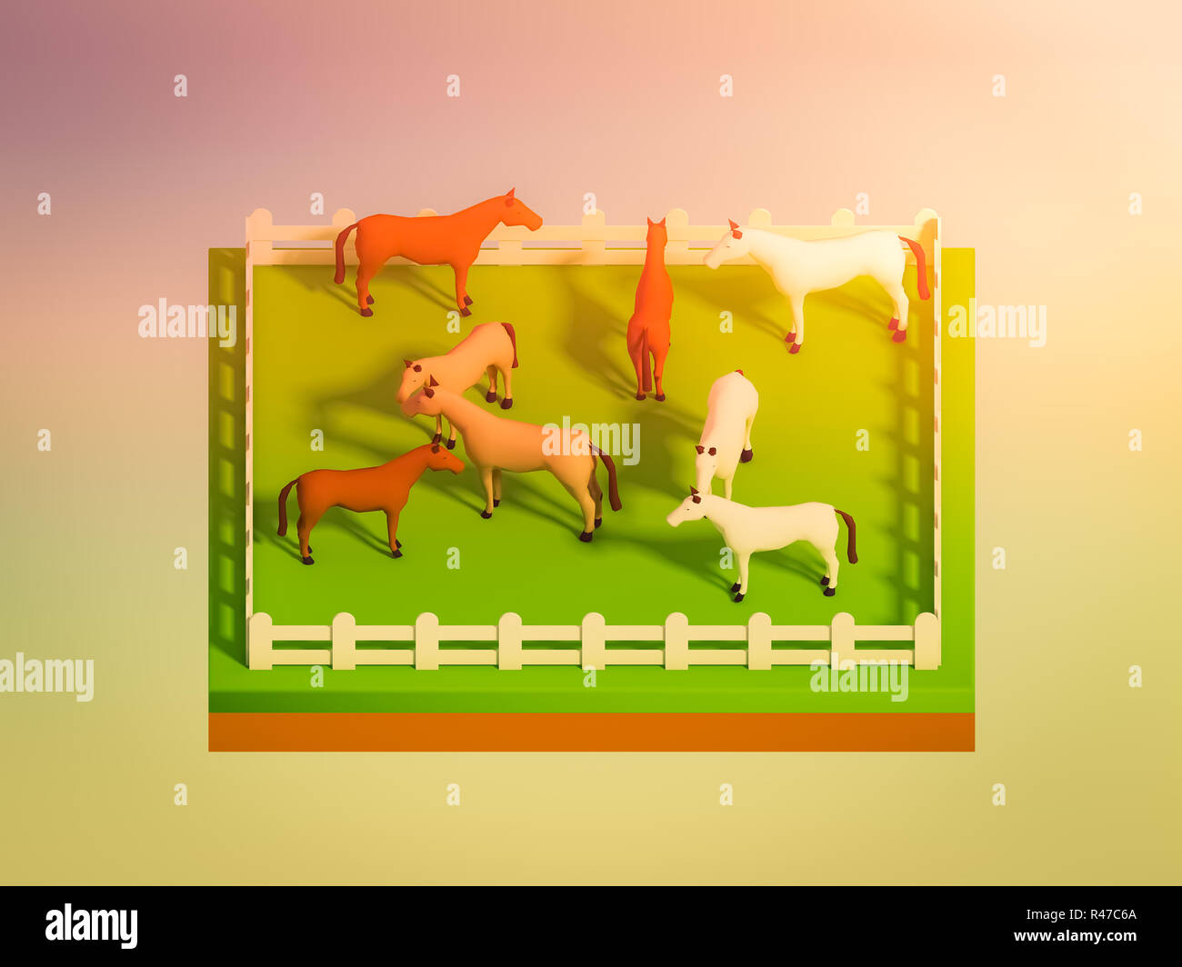 horse in the landscape, isometric view Stock Photo - Alamy