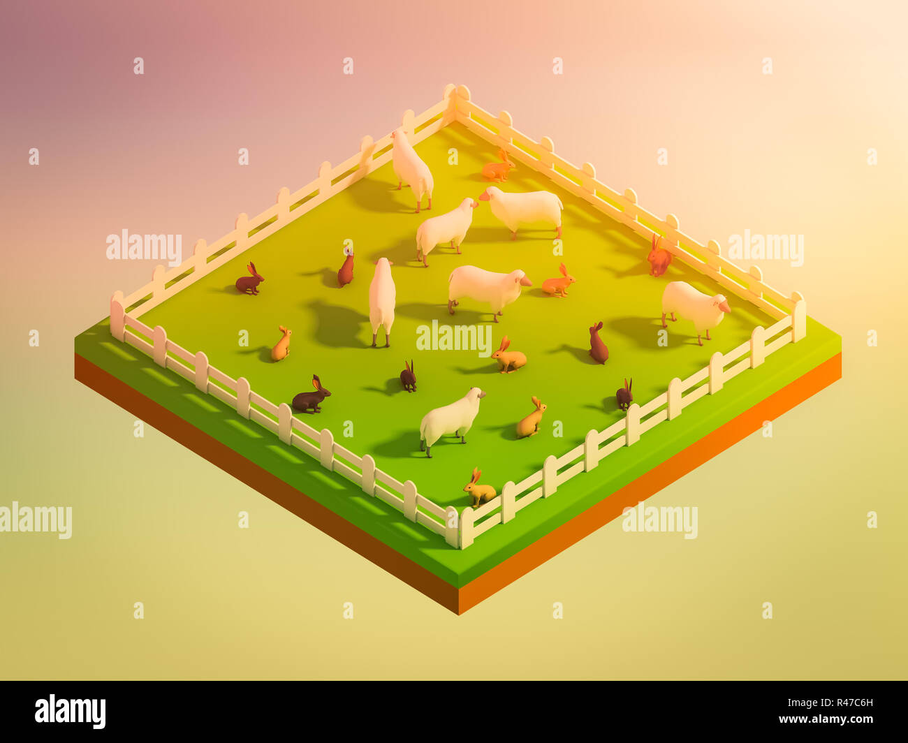 animals in the landscape, isometric view Stock Photo - Alamy