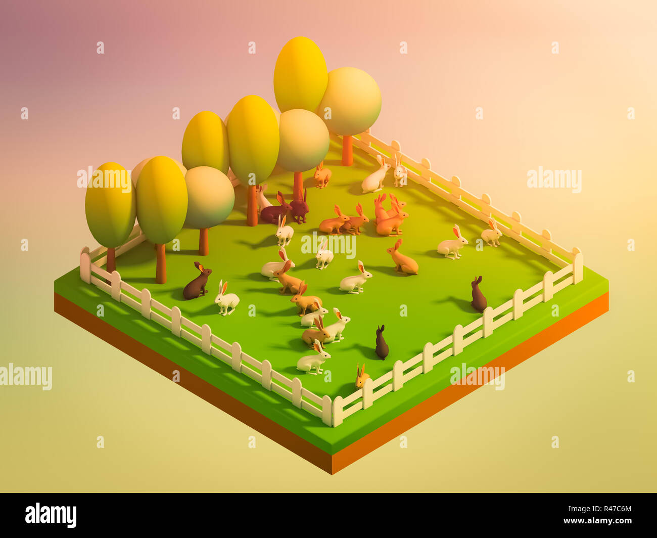 animals in the landscape, isometric view Stock Photo - Alamy