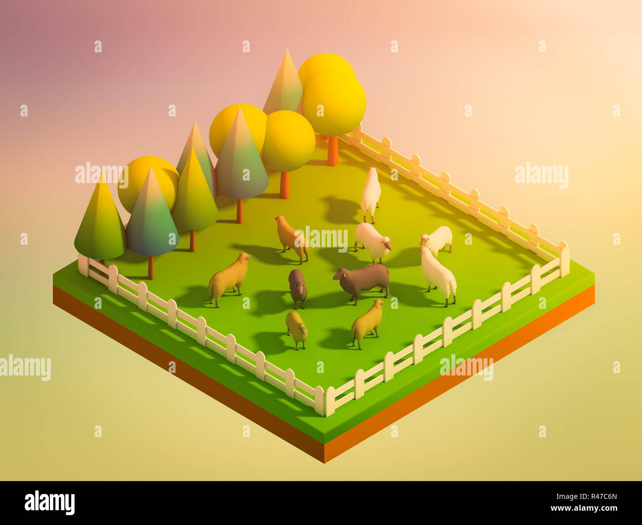 animals in the landscape, isometric view Stock Photo - Alamy