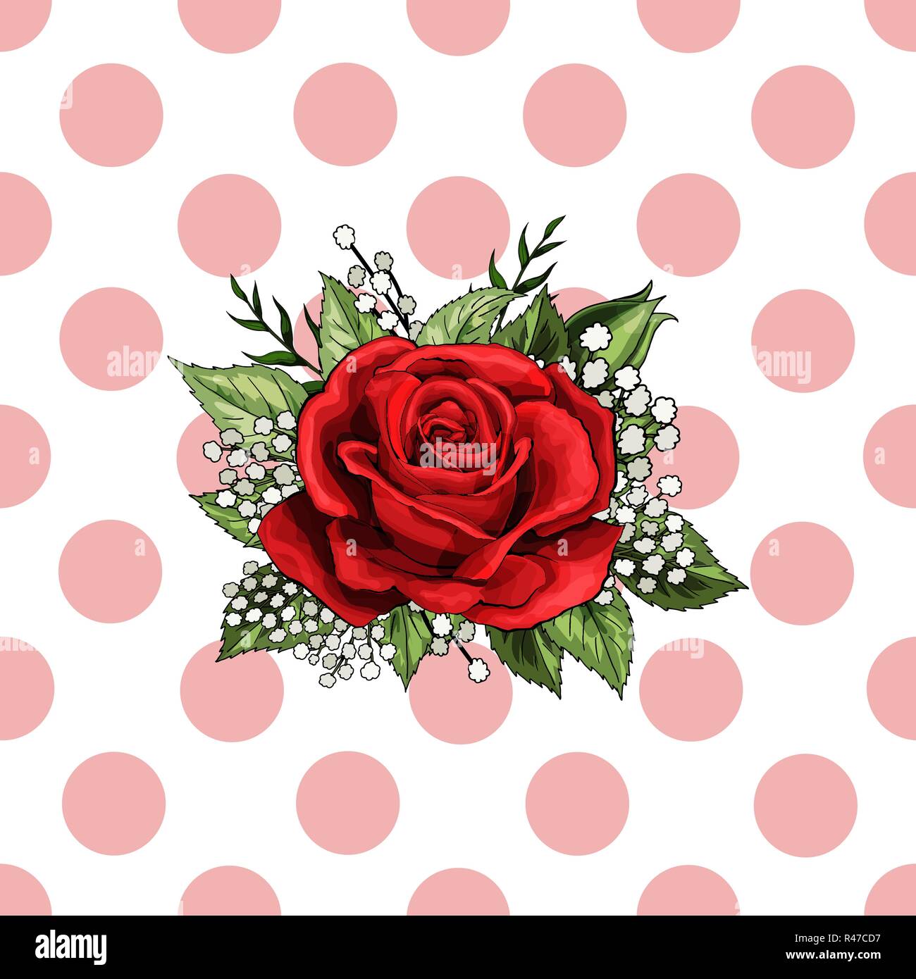 Simply vector seamless pattern of light pink rose circles on a white ...
