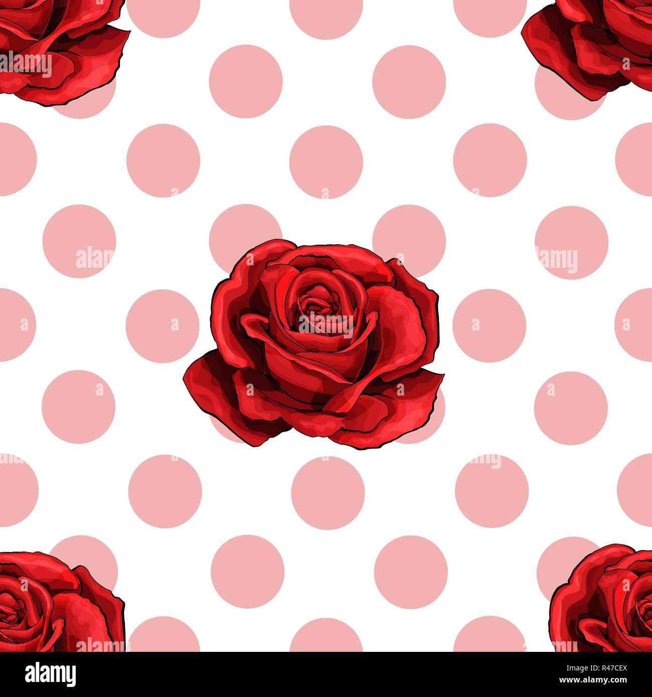 Simply vector seamless pattern of light pink rose circles on a white ...