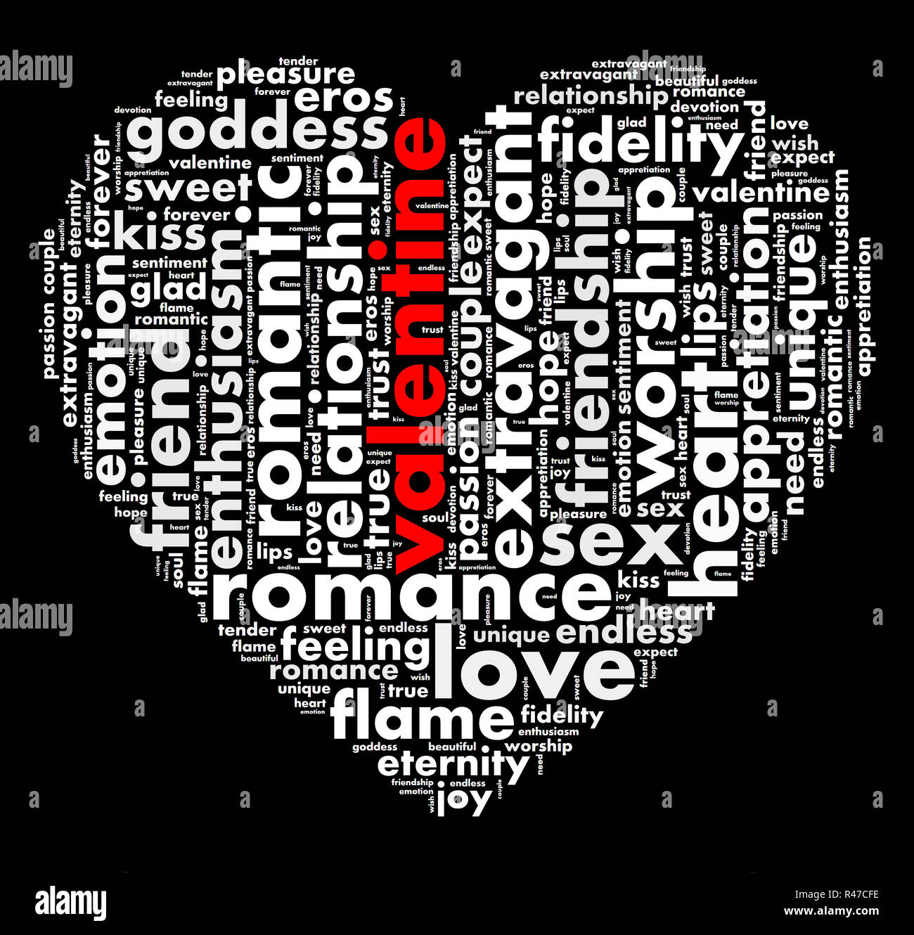 Valentine word cloud shaped as a heart Stock Photo - Alamy