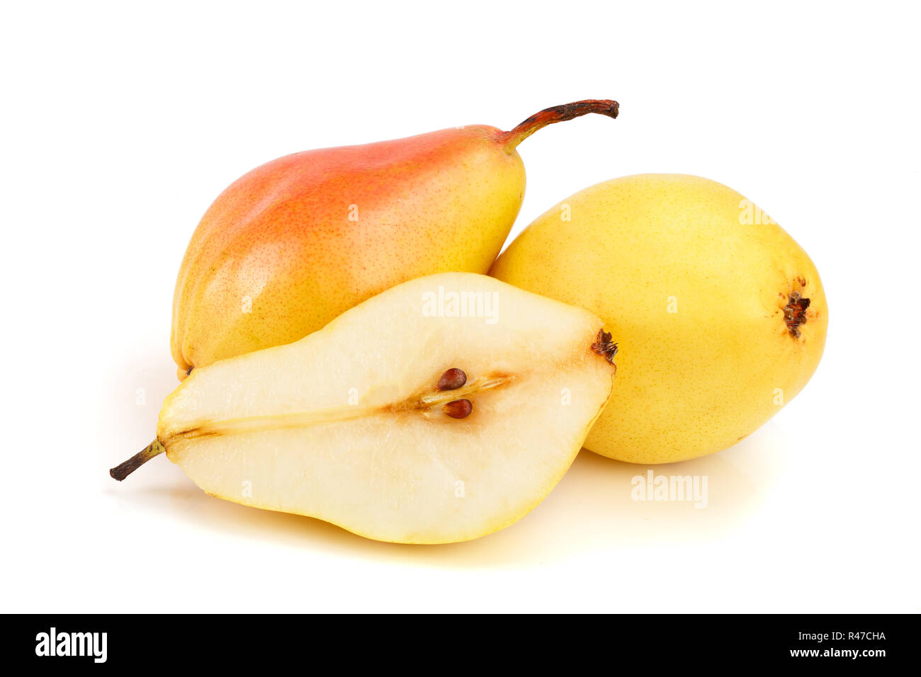 ripe red yellow pear fruits isolated on white background Stock Photo ...