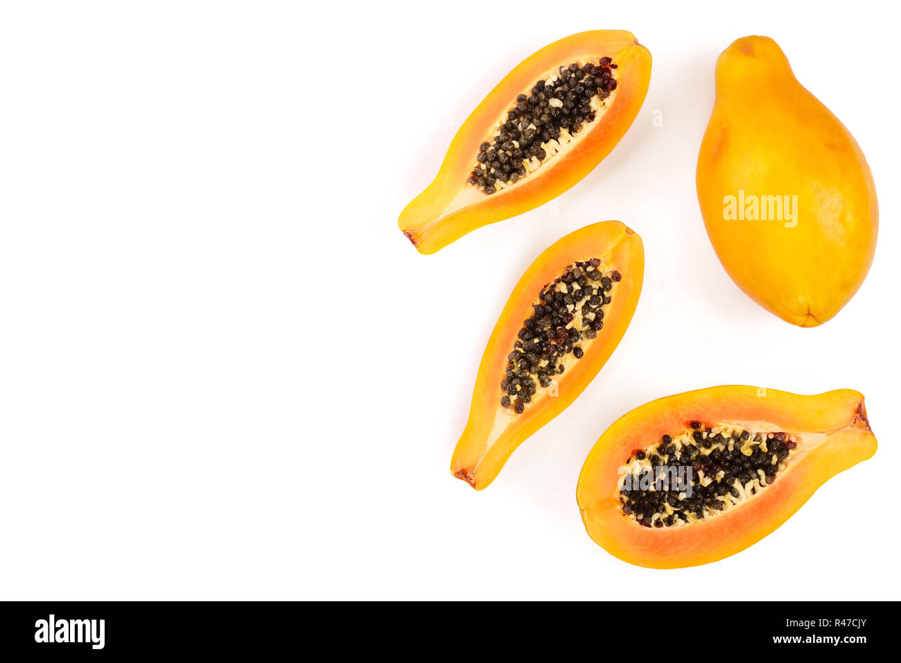 ripe slice papaya isolated on a white background with copy space for ...