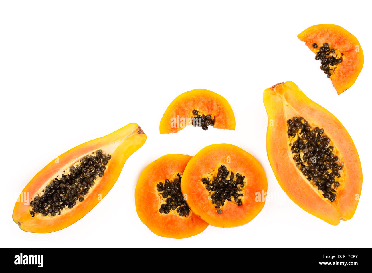 ripe slice papaya isolated on a white background with copy space for ...