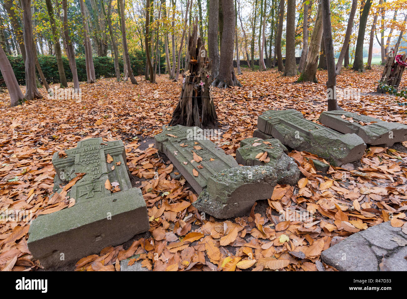 Early German gravestones erected during the First World War and scarped ...