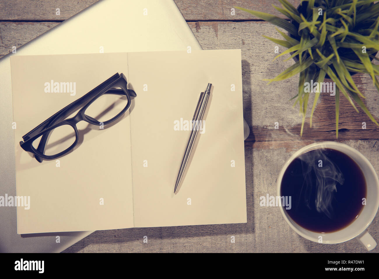 Working table top overhead view Stock Photo - Alamy