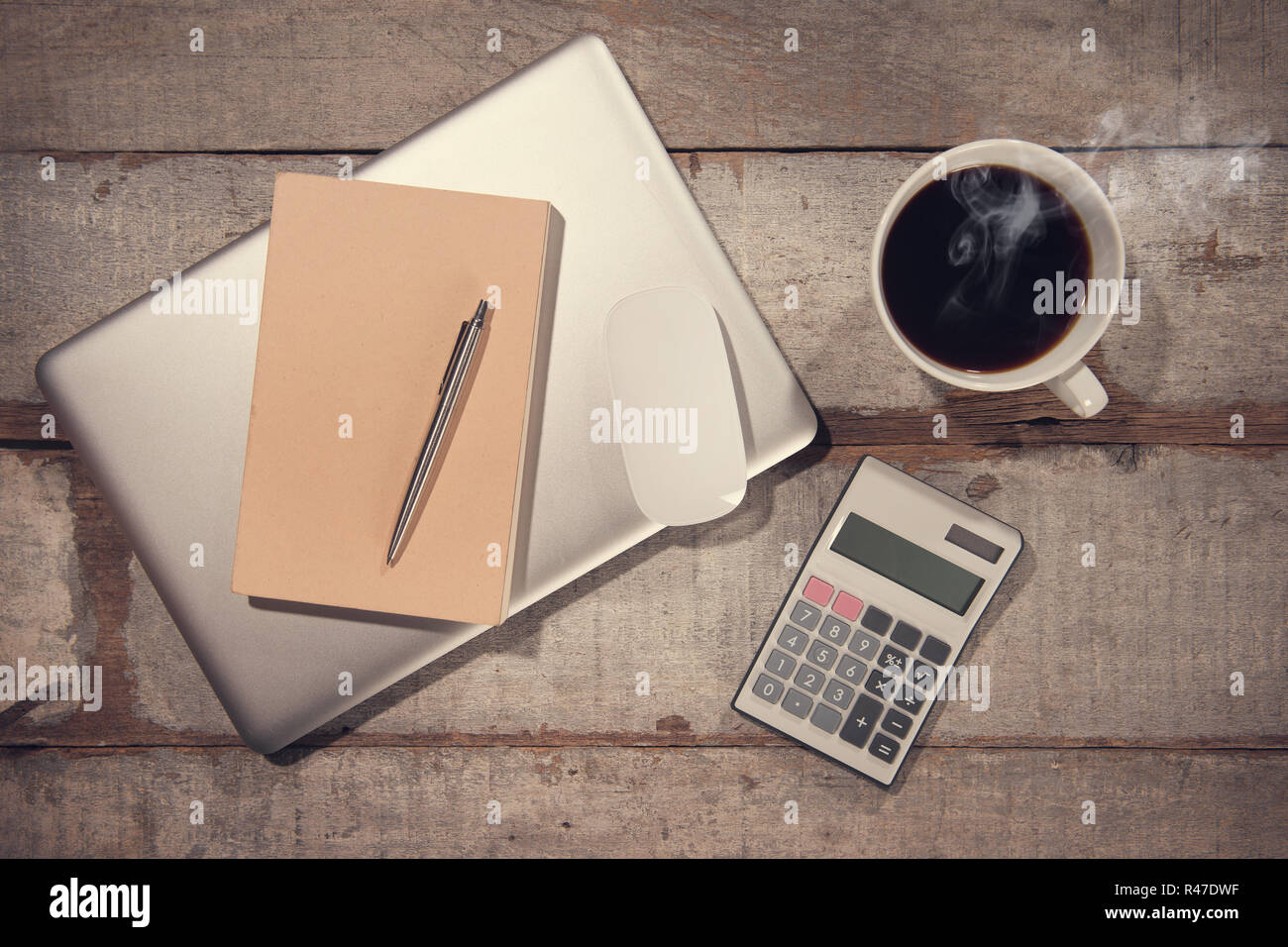 Overhead view working bench top Stock Photo - Alamy