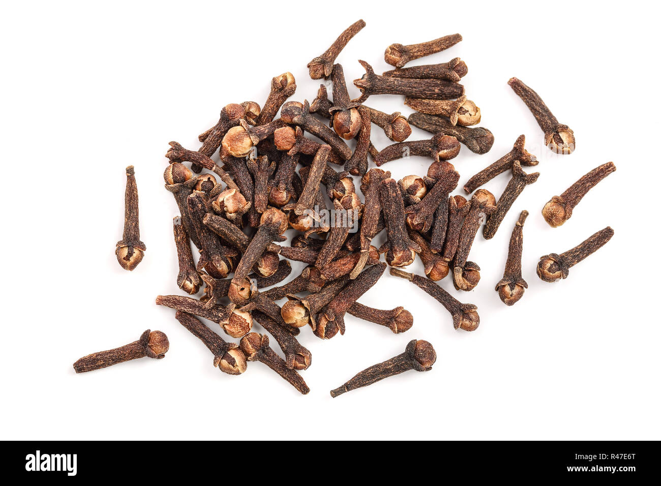 Dry spice cloves or carnation isolated on white background. Top view ...
