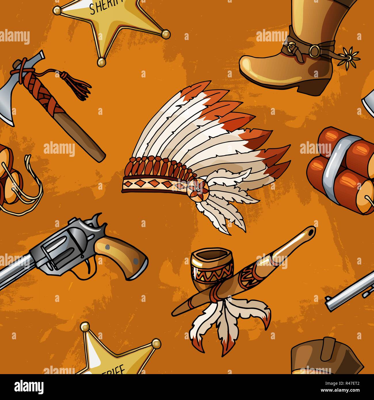 Seamless vector cowboys and indians pattern boy kid textile design ...