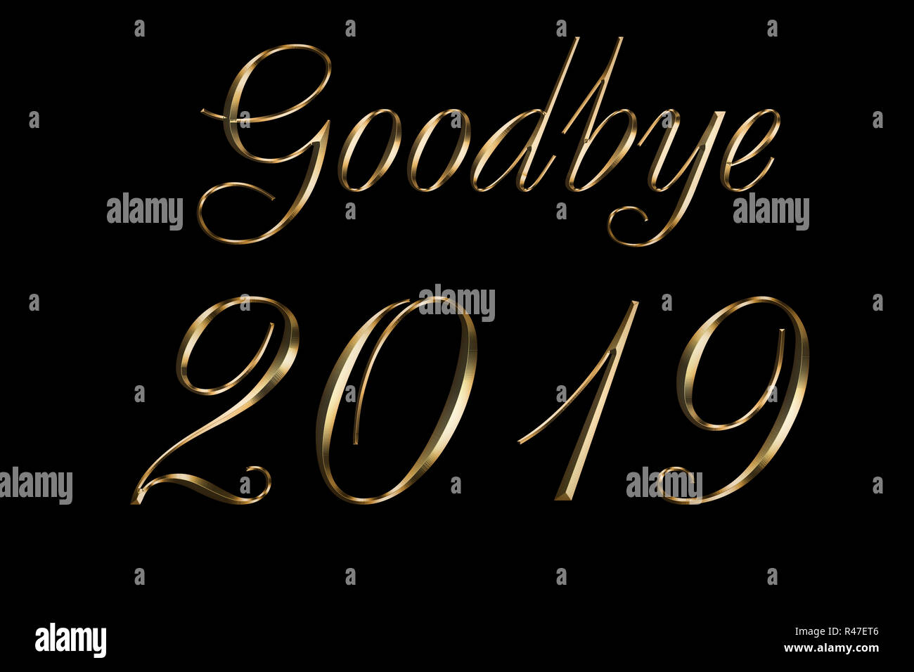 Goodbye 2019 Happy New Year black Background. Gold text design. Dark ...