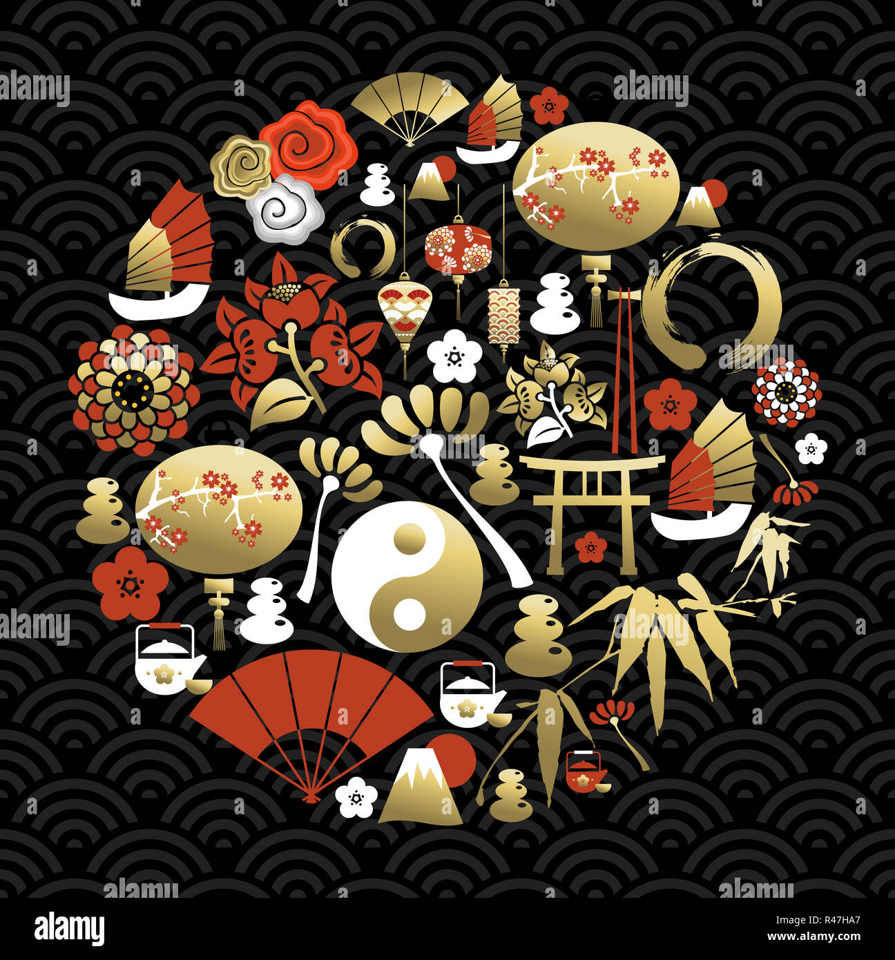 Oriental circle icon symbol chinese element Stock Photo - Alamy